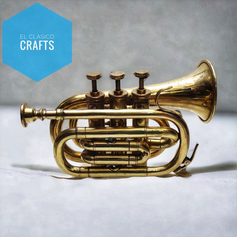 Vintage Antique Brass Trumpet Pocket Bugle Horn 3 Valve Mouthpiece Best ...