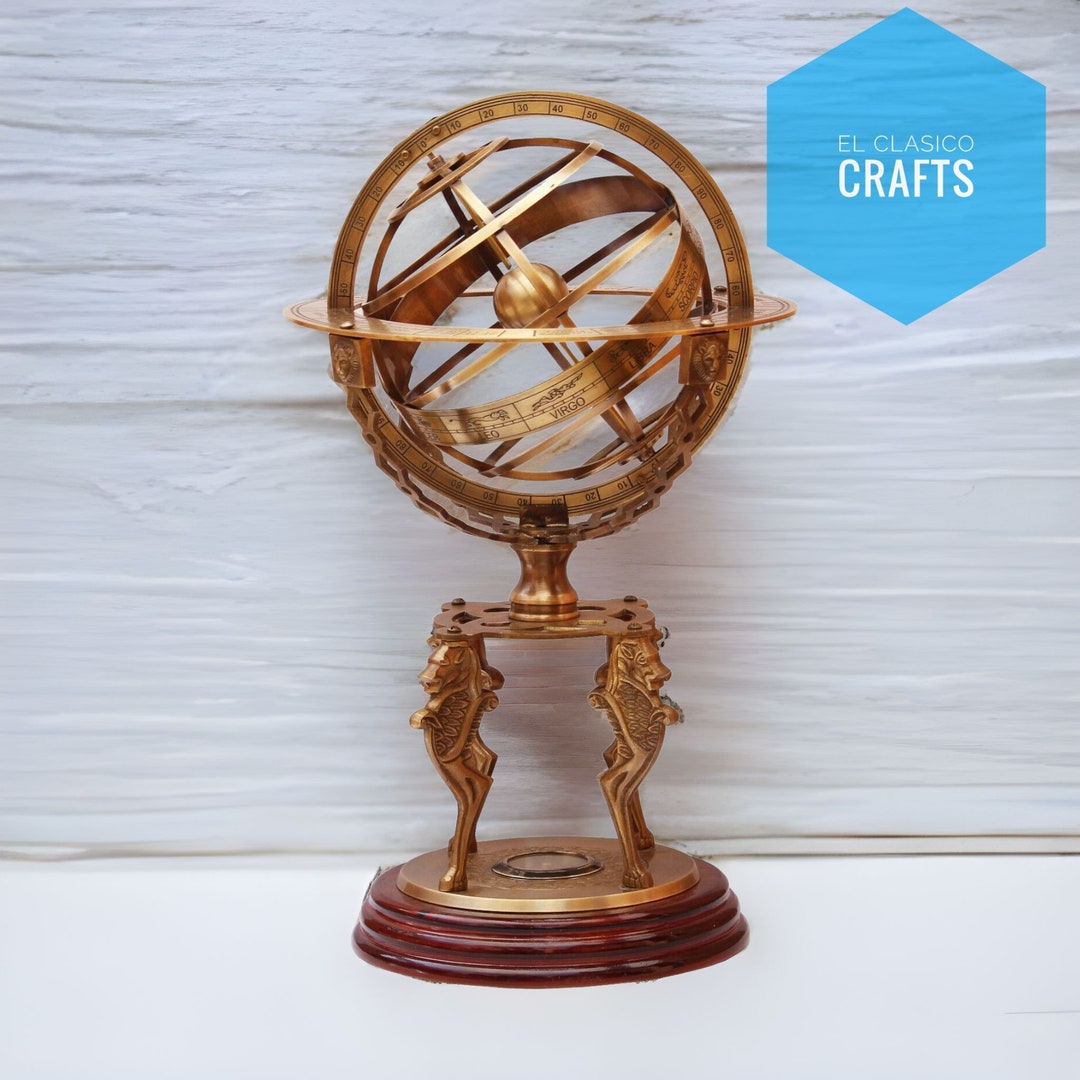 Wooden Base 18" Armillary Globe Sphere Engraved With Compass Brass Home ...