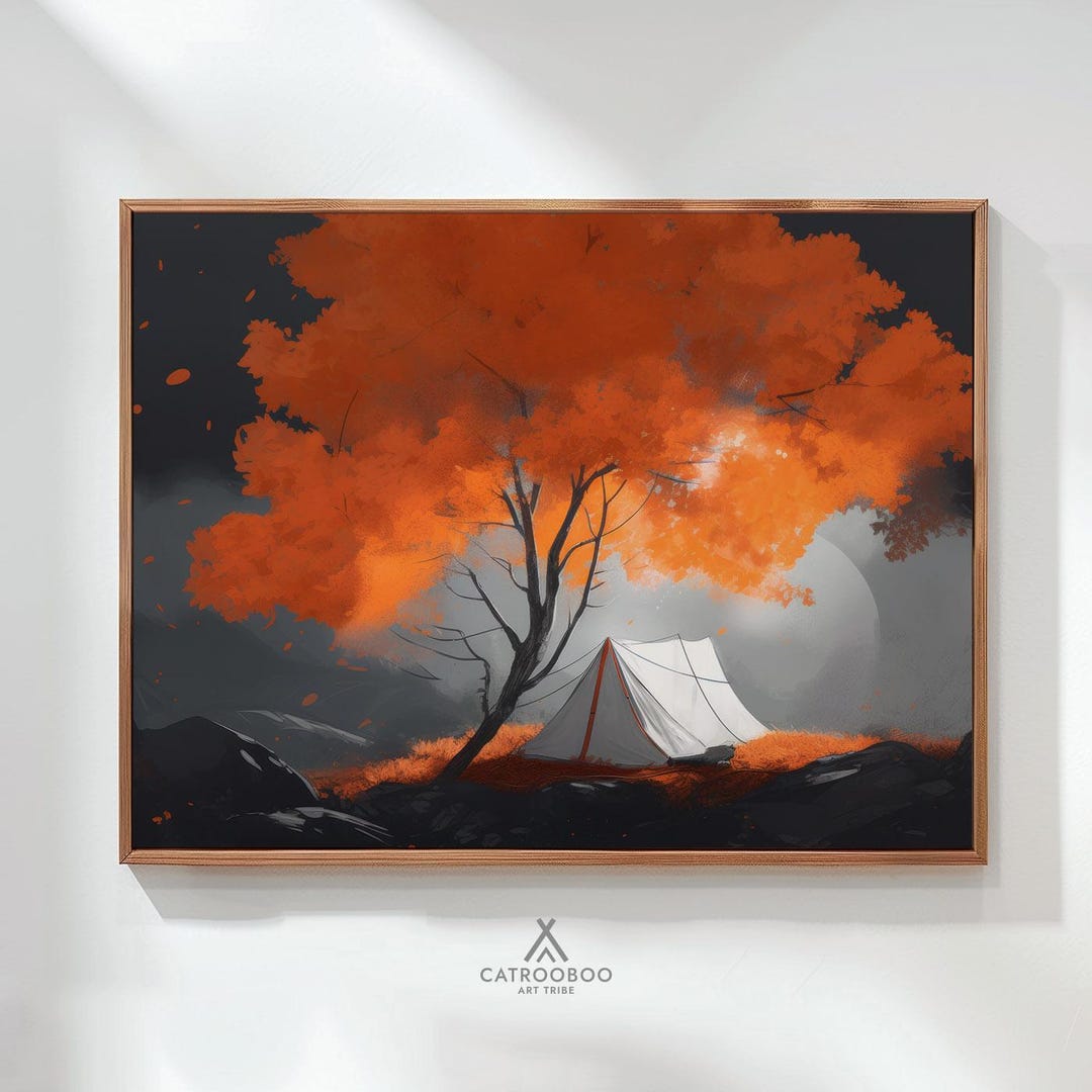 Orange Tree Camping Print: Bold Tent Art, Digital Download, EL1 - Etsy