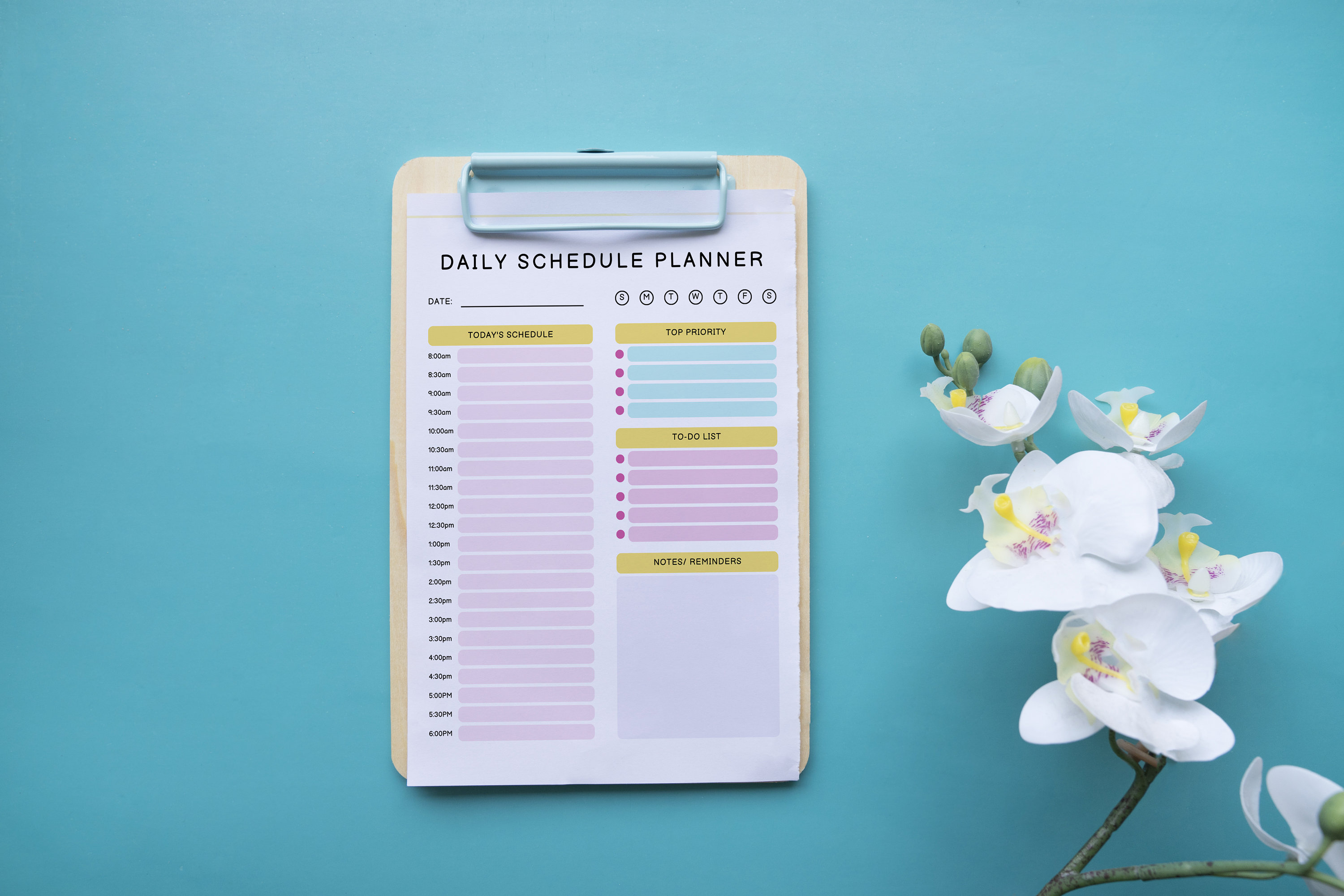 Colorful Minimalist Daily Schedule Printable Planner Today's Schedule ...
