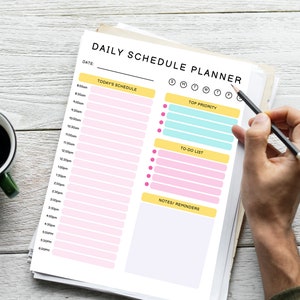 Colorful Minimalist Daily Schedule Printable Planner Today's Schedule ...