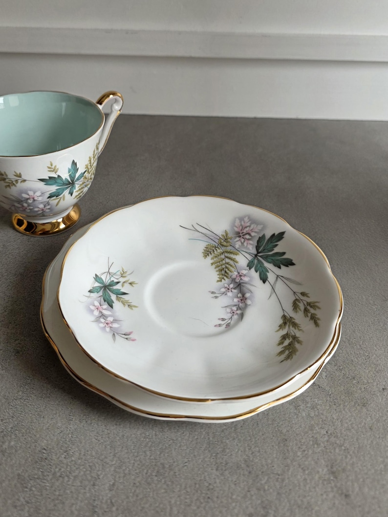 Queen Anne Louise Trio Tea Set Cup Saucer Plate 1970s Floral Porcelain ...