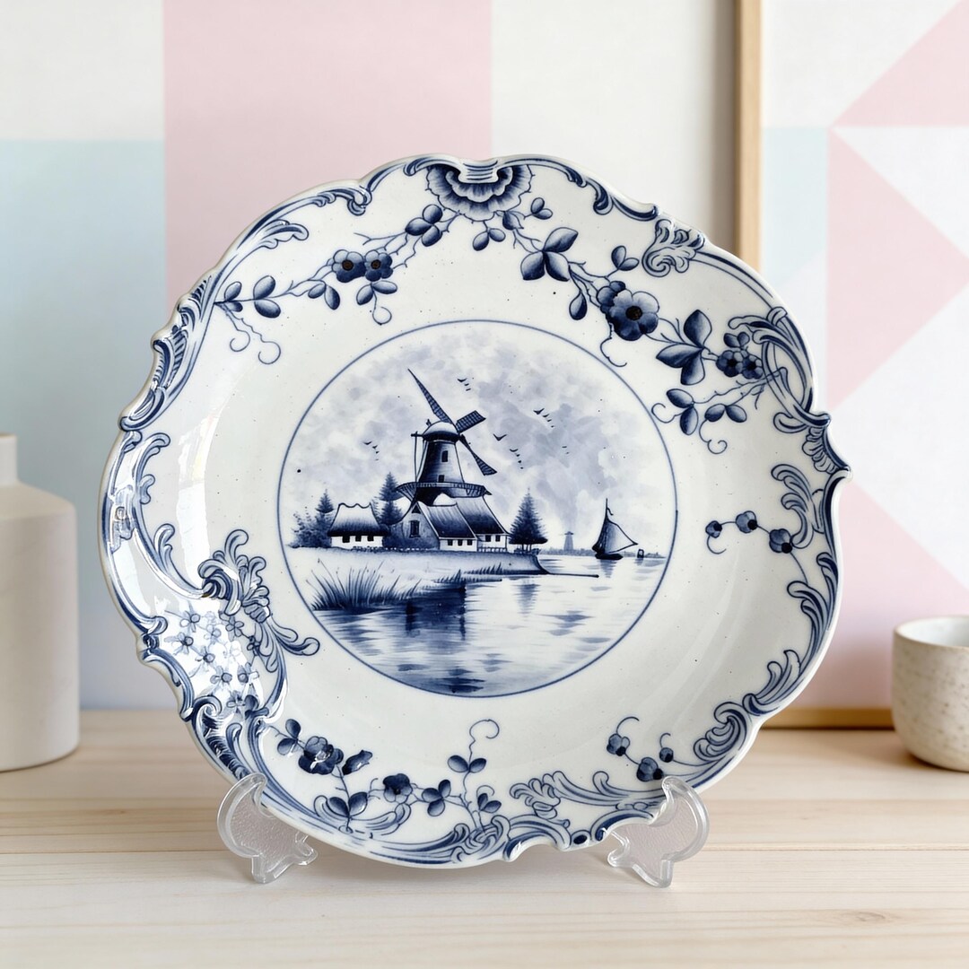 Antique Delft Hand-painted Cake Stand Tray, Blue and White, Netherlands ...