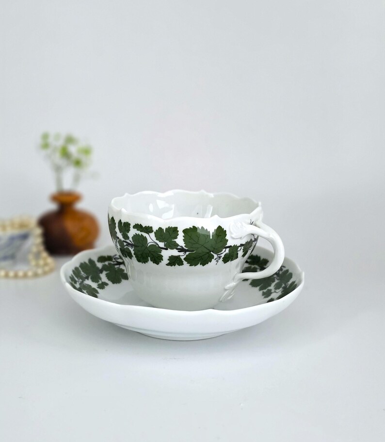 Meissen Green Napoleon Ivy Cup and Saucer 1920s - Etsy