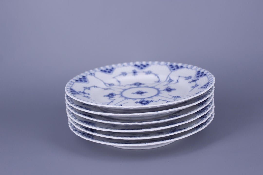 Royal Copenhagen Blue Fluted Full Lace #1086 Starter Plates | Set of 6 ...