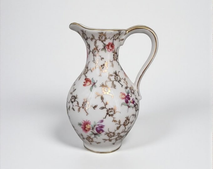 Vintage Bavarian Porcelain Pitcher - Hand-painted Floral Design - Gold ...