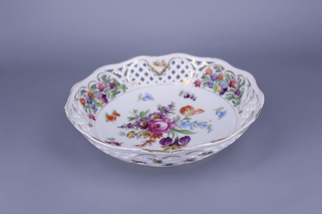 Schumann Bavaria Reticulated Porcelain Bowl – Hand-painted Floral ...