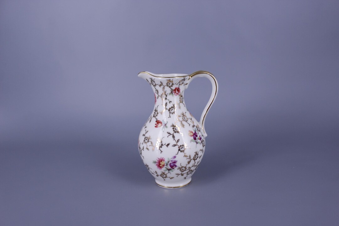 Vintage Bavarian Porcelain Pitcher - Hand-painted Floral Design - Gold ...