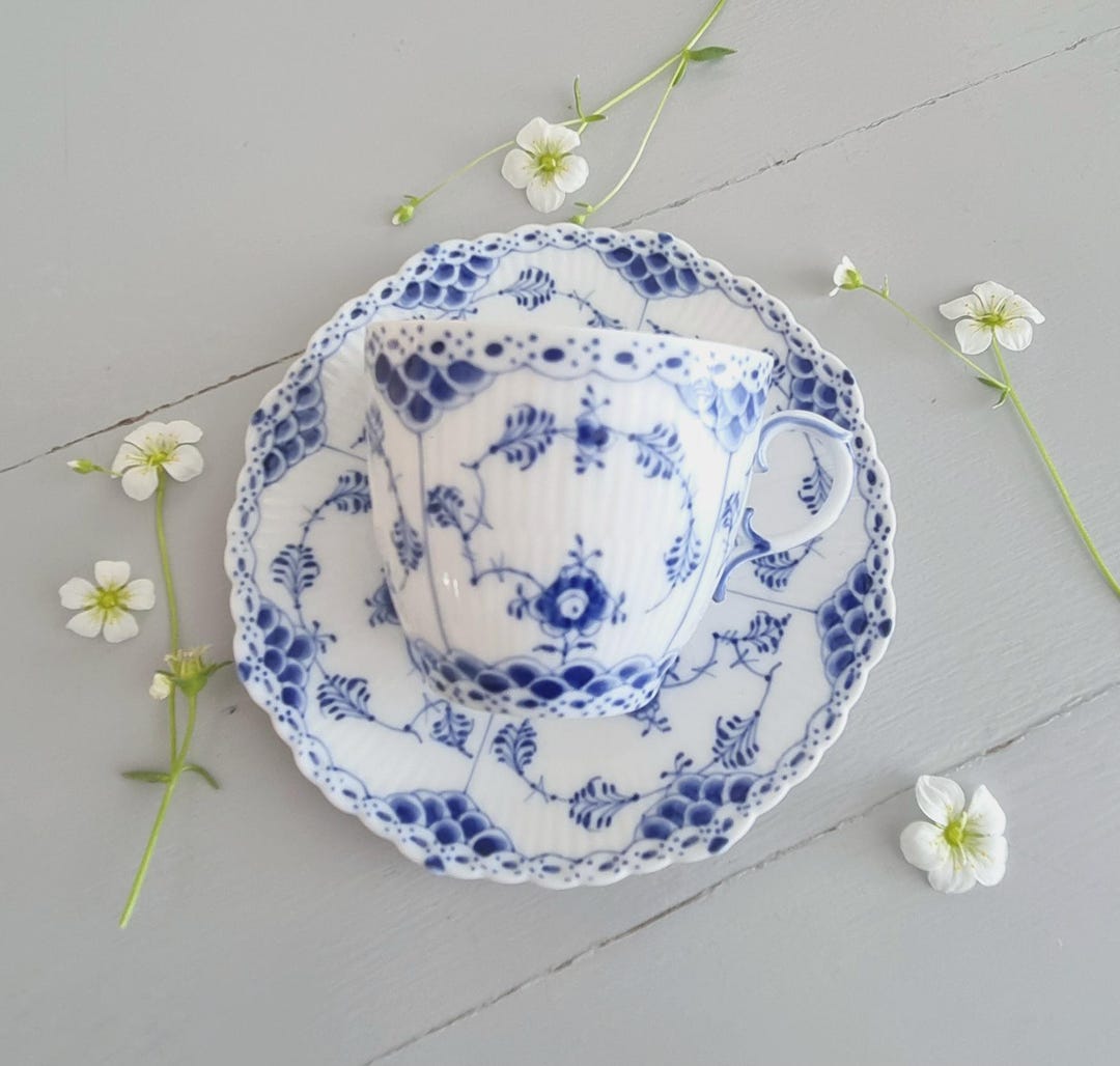 Royal Copenhagen Blue Fluted Full Lace Cup & Saucer #1035 | Danish ...