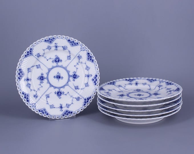 Royal Copenhagen Blue Fluted Full Lace No. 1087 . Set of 6 Dessert Cake ...