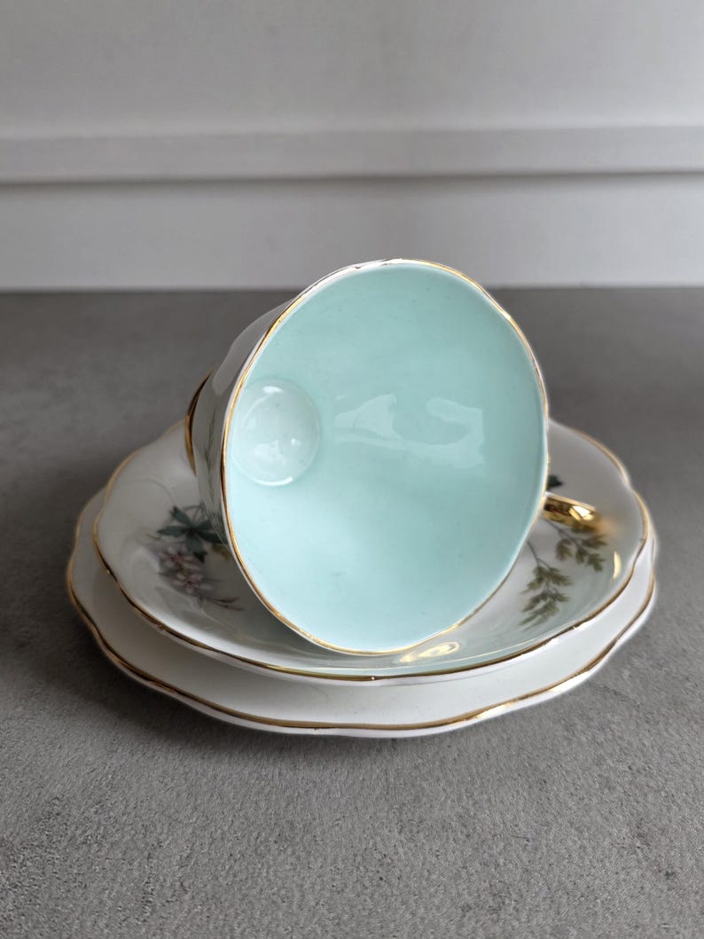 Queen Anne Louise Trio Tea Set Cup Saucer Plate 1970s Floral Porcelain ...