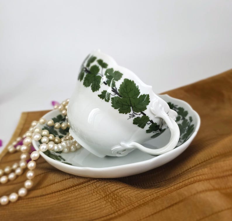 Meissen Green Napoleon Ivy Cup and Saucer 1920s - Etsy