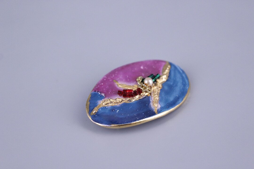 Vintage Swedish Handcrafted Porcelain Brooch – 50 Mm – Artistic Enamel ...