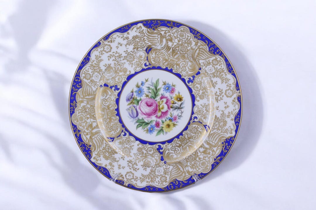 Rosenthal Cobalt Blue & Gold Gilded Porcelain Plate Floral Centerpiece ...