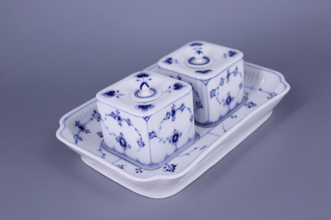 Royal Copenhagen Blue Fluted Plain #127 - Tray With Inkpot Inkwell ...