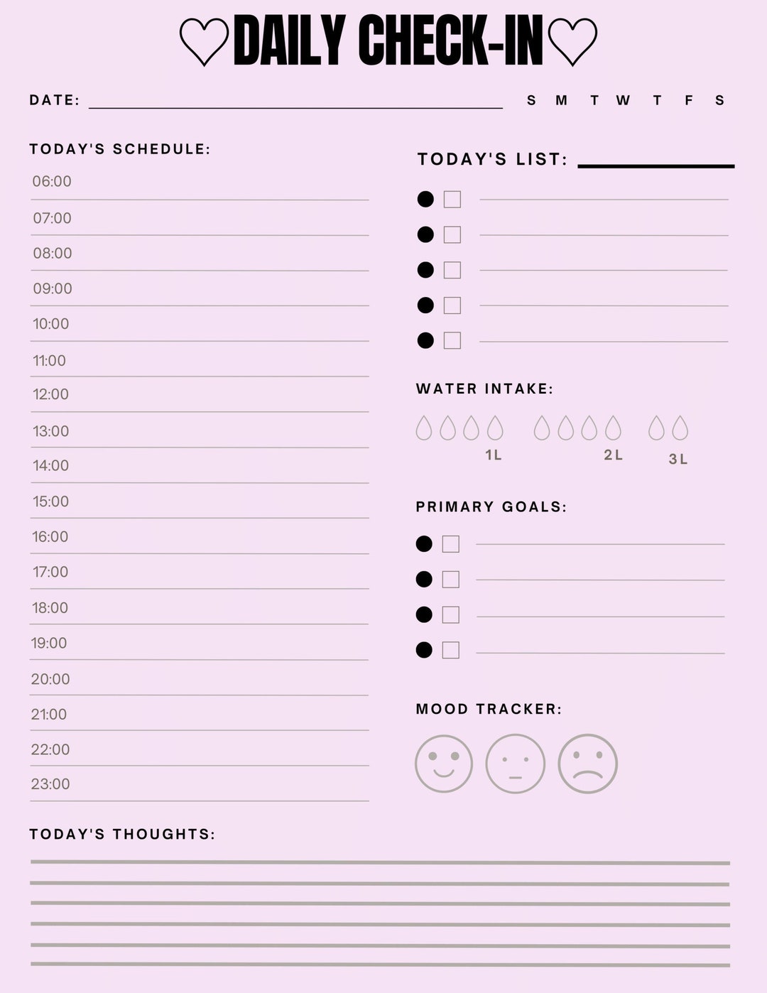 Hearts Daily to Do List Printable, Instant Download, Daily Journal ...