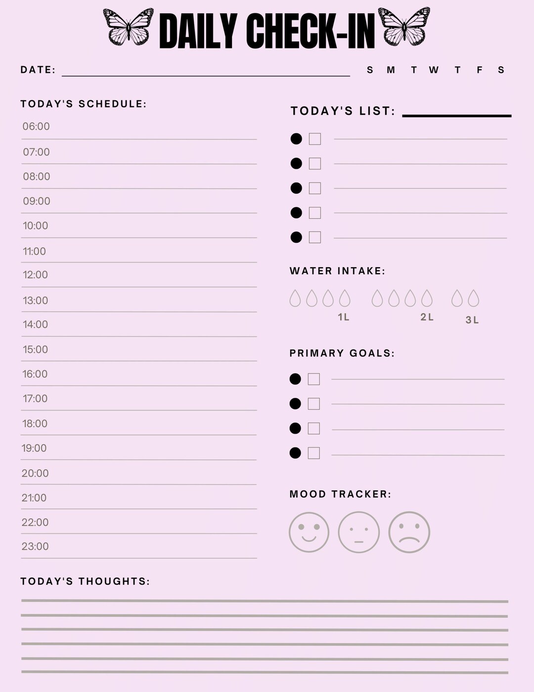 Butterflies Daily to Do List Printable, Instant Download, Daily Journal ...