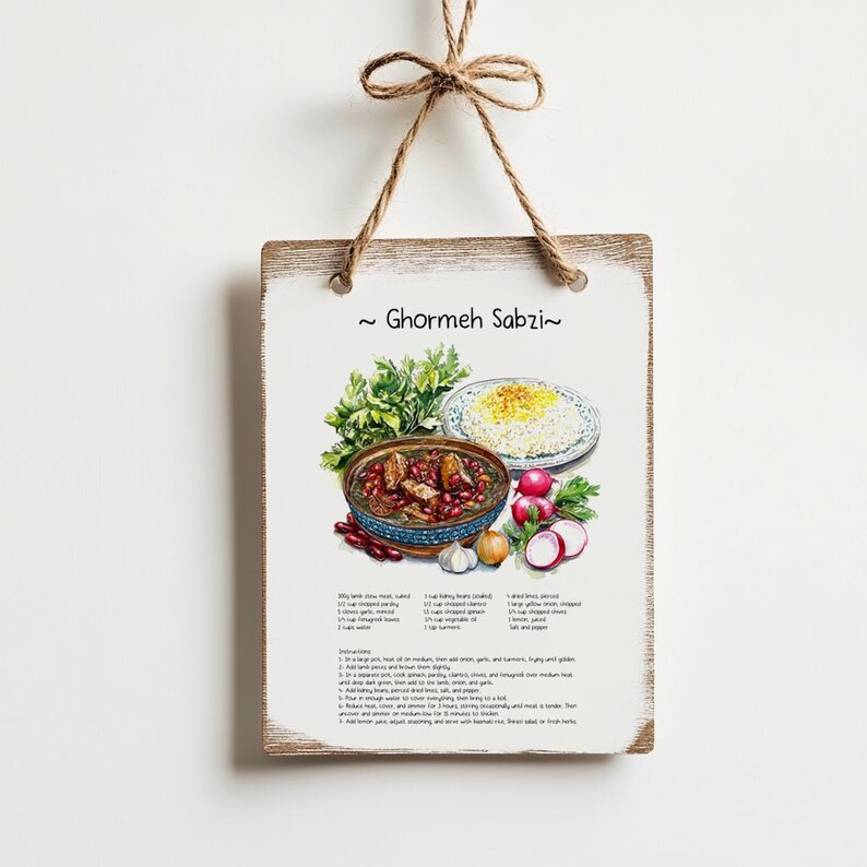 Ghormeh Sabzi Watercolor Art Print: Persian Food Recipe (digital ...