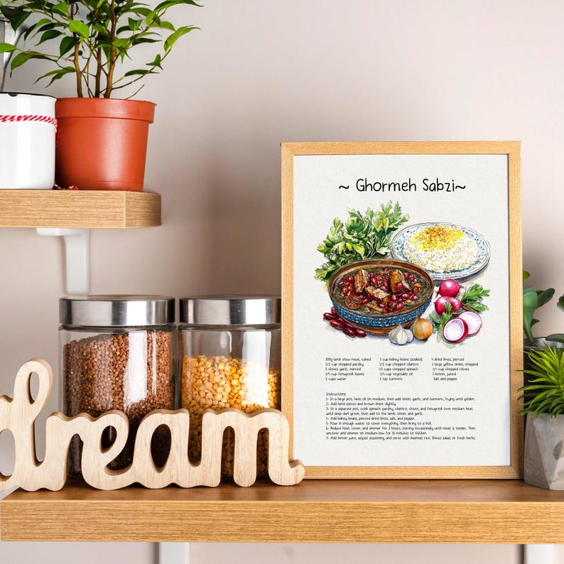 Ghormeh Sabzi Watercolor Art Print: Persian Food Recipe (digital ...