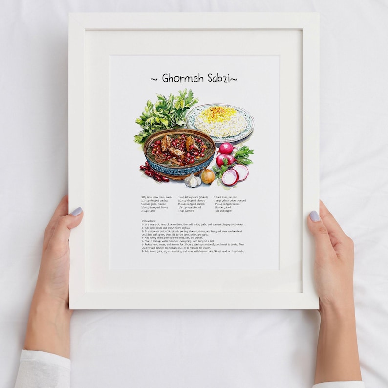 Ghormeh Sabzi Watercolor Art Print: Persian Food Recipe (digital ...