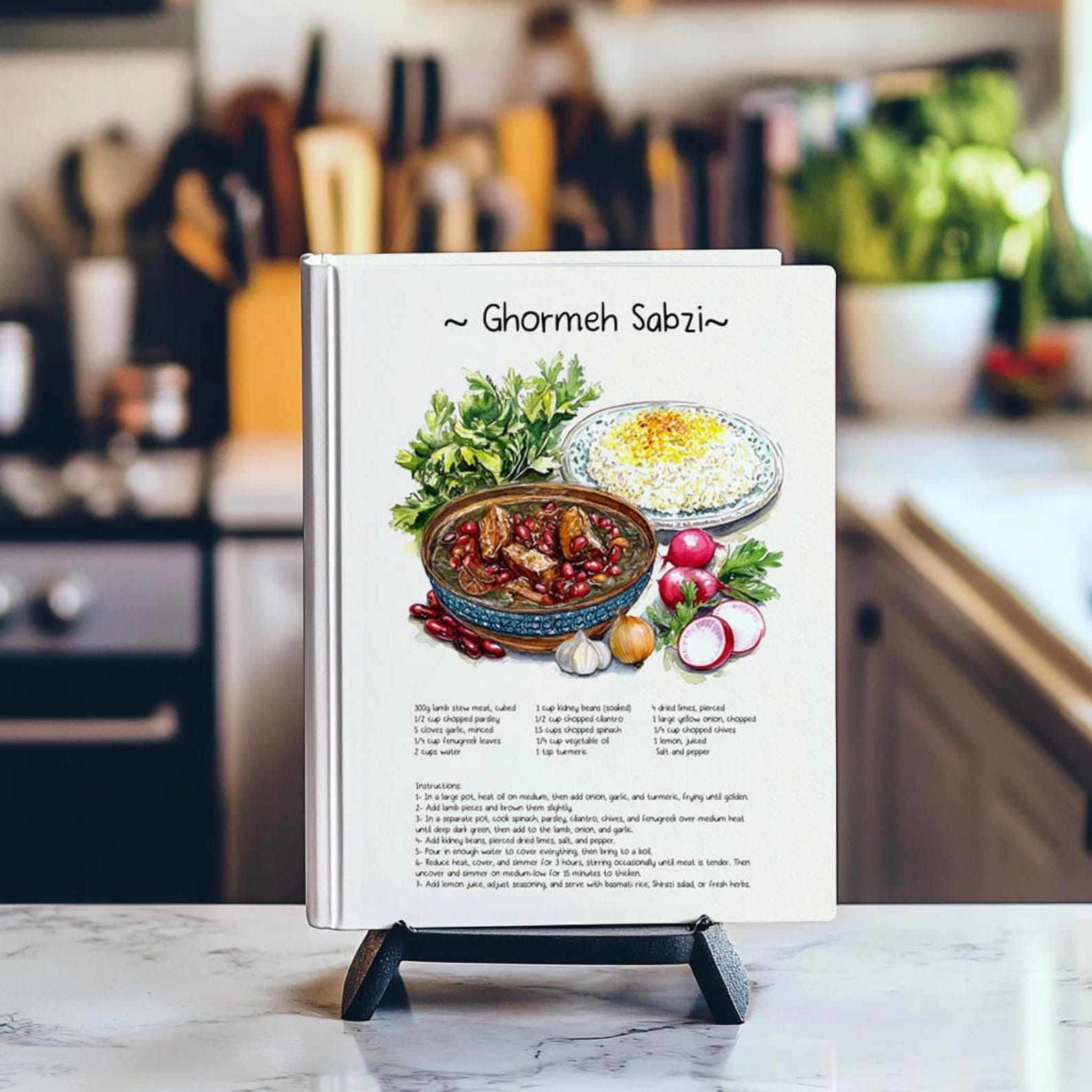 Ghormeh Sabzi Watercolor Art Print: Persian Food Recipe (digital ...