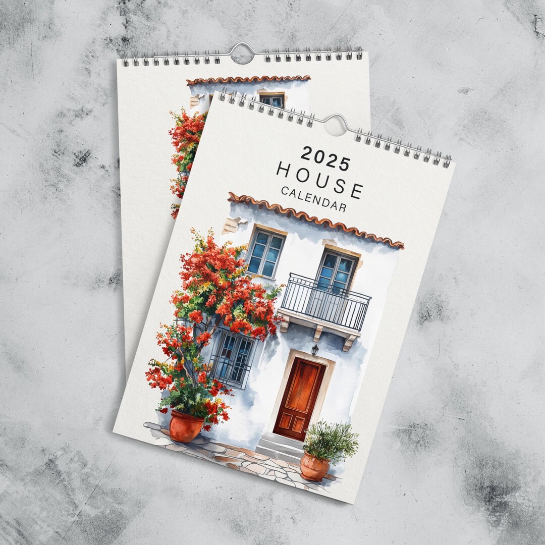 2025 Minimal Watercolor House Wall Calendar, 12 House Designs, Handmade ...