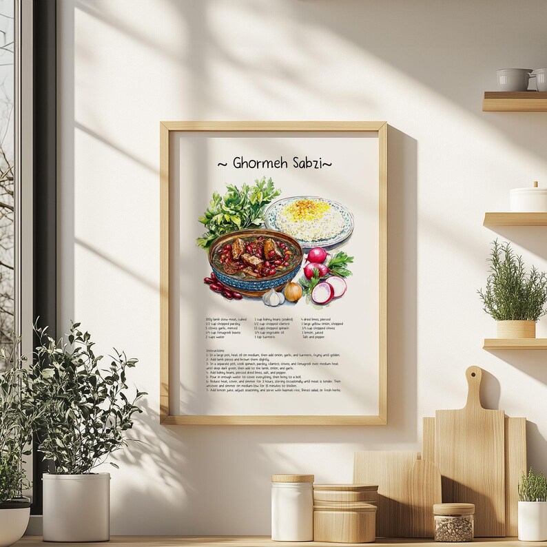 Ghormeh Sabzi Watercolor Art Print: Persian Food Recipe (digital ...