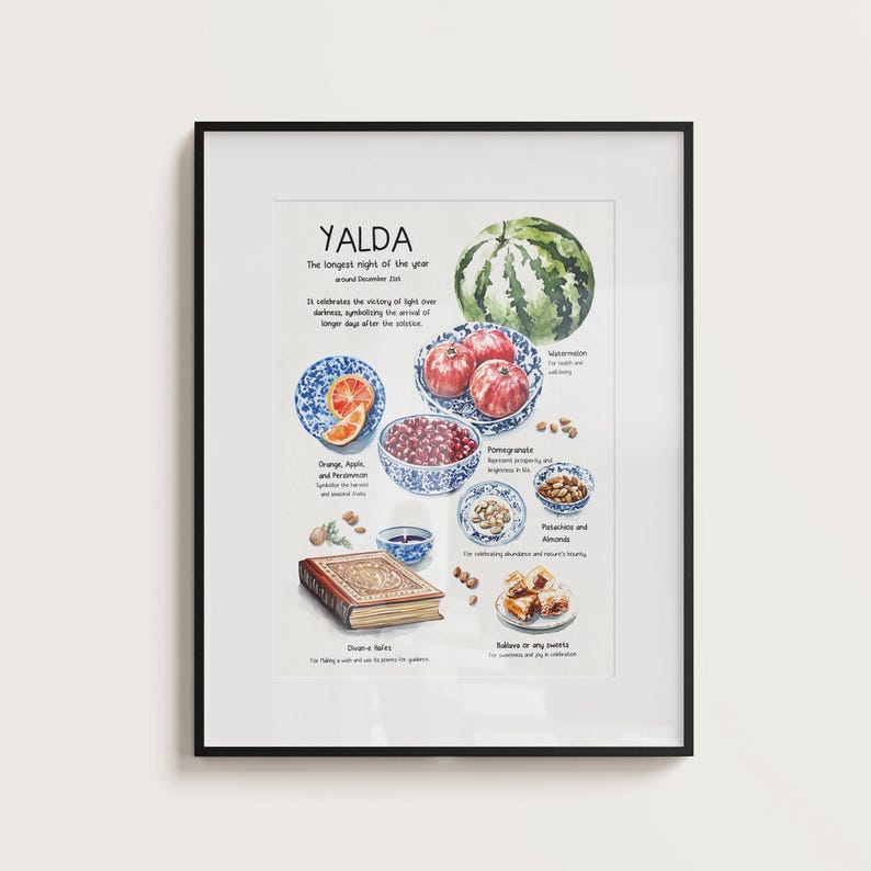 Minimal Watercolor Yalda Night - Watercolor Print - Wall Art Digital ...