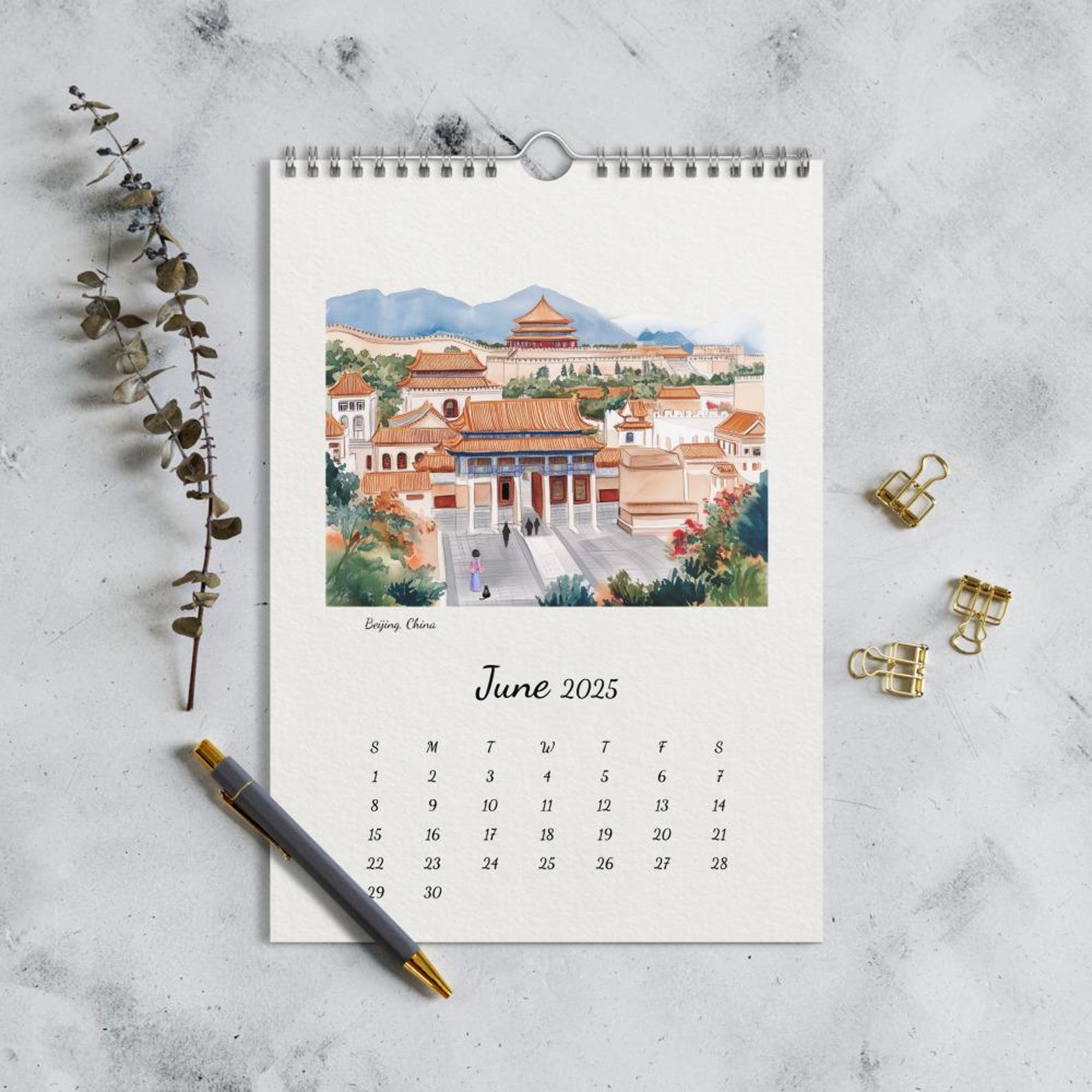2025 Minimal Watercolor Travel Calendar, 12 Stunning Cities Around the ...
