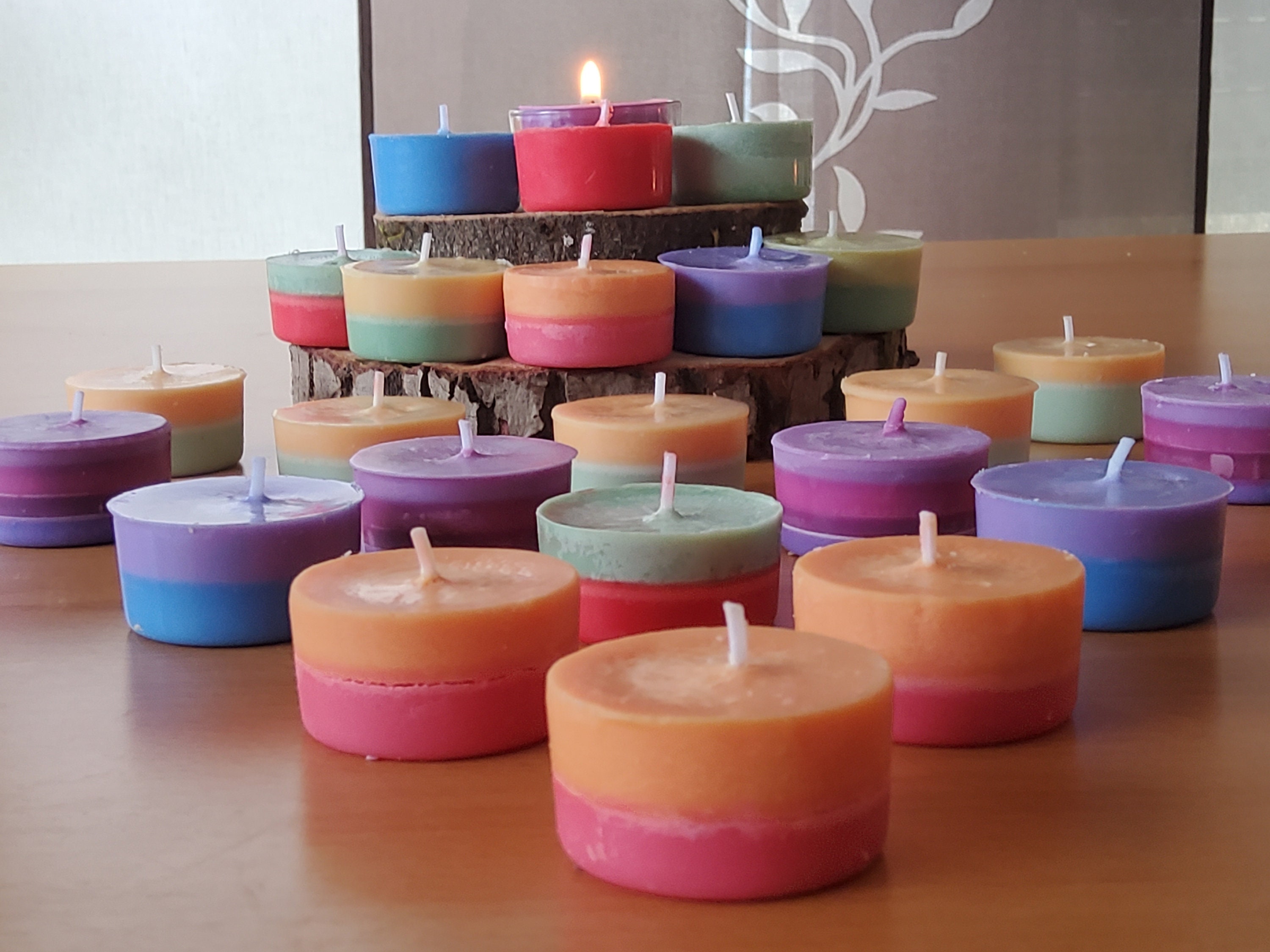 Colorful One or Two-color Tea Lights Made of Soy Wax in Transparent Tea ...