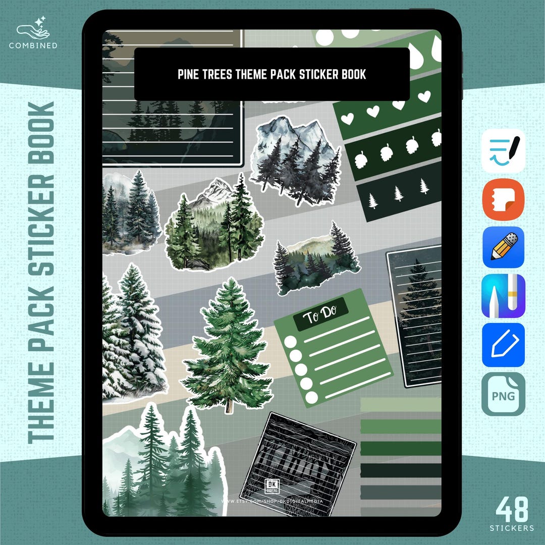 Pine Trees Theme Pack Digital Stickers for Goodnotes Samsung Notes ...