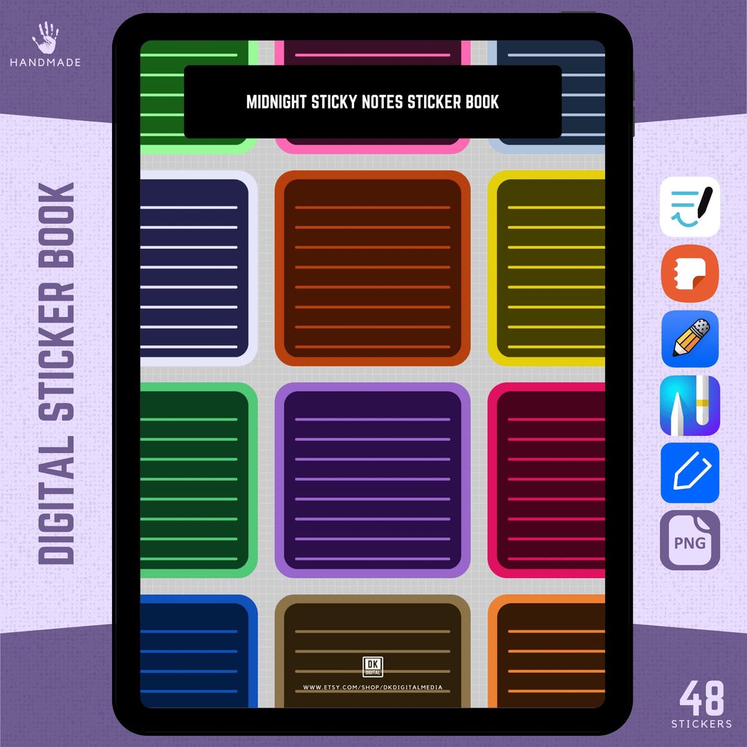 Dark Sticky Notes Digital Planner Stickers for Goodnotes Samsung Notes ...