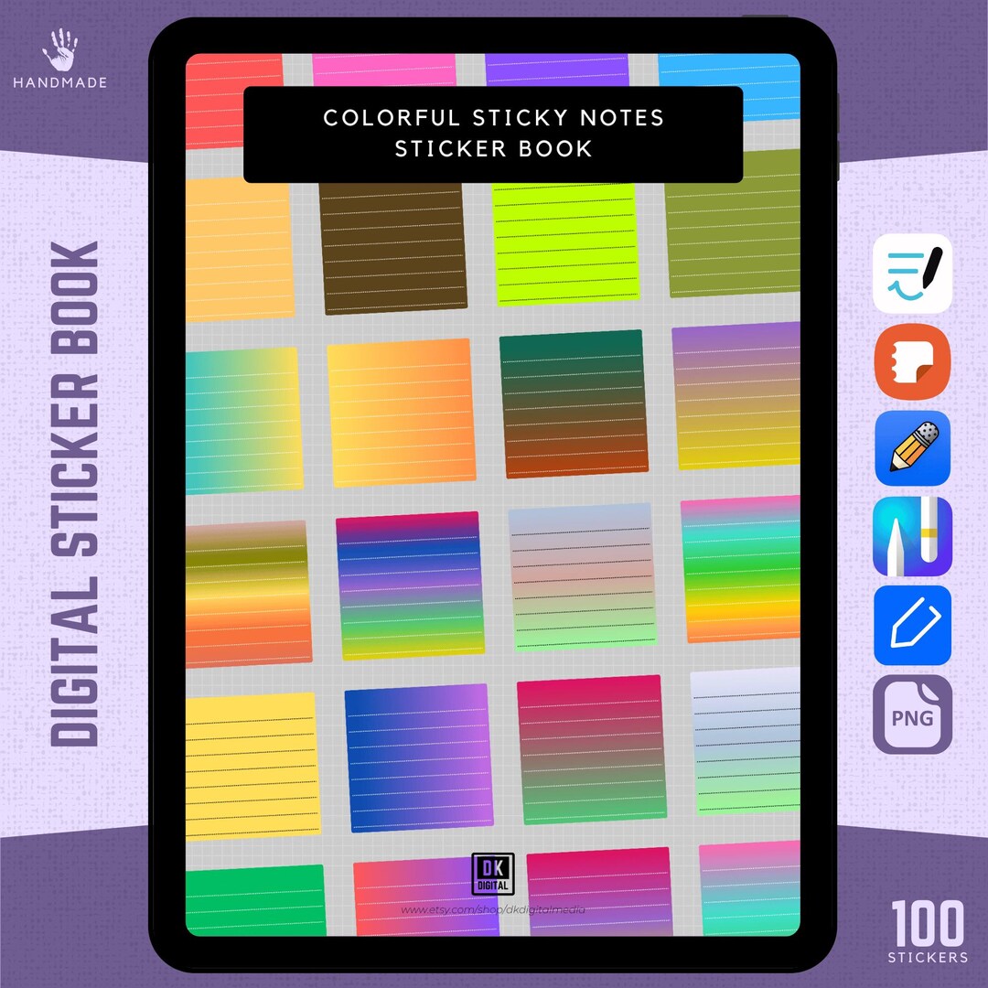 Simple Colorful Sticky Notes Digital Planner Stickers for Goodnotes ...