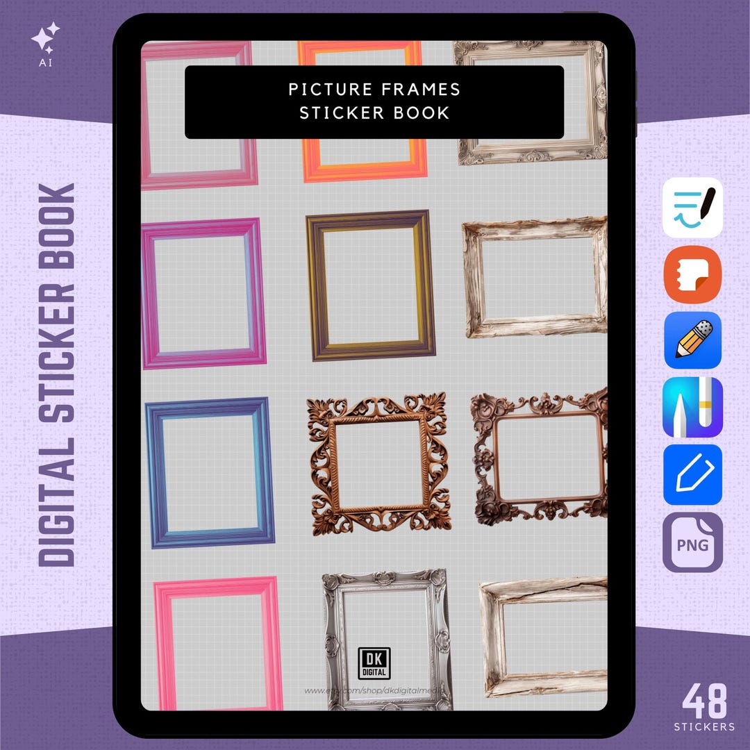 Picture Frame Digital Planner Sticker Set for Goodnotes Samsung Notes ...