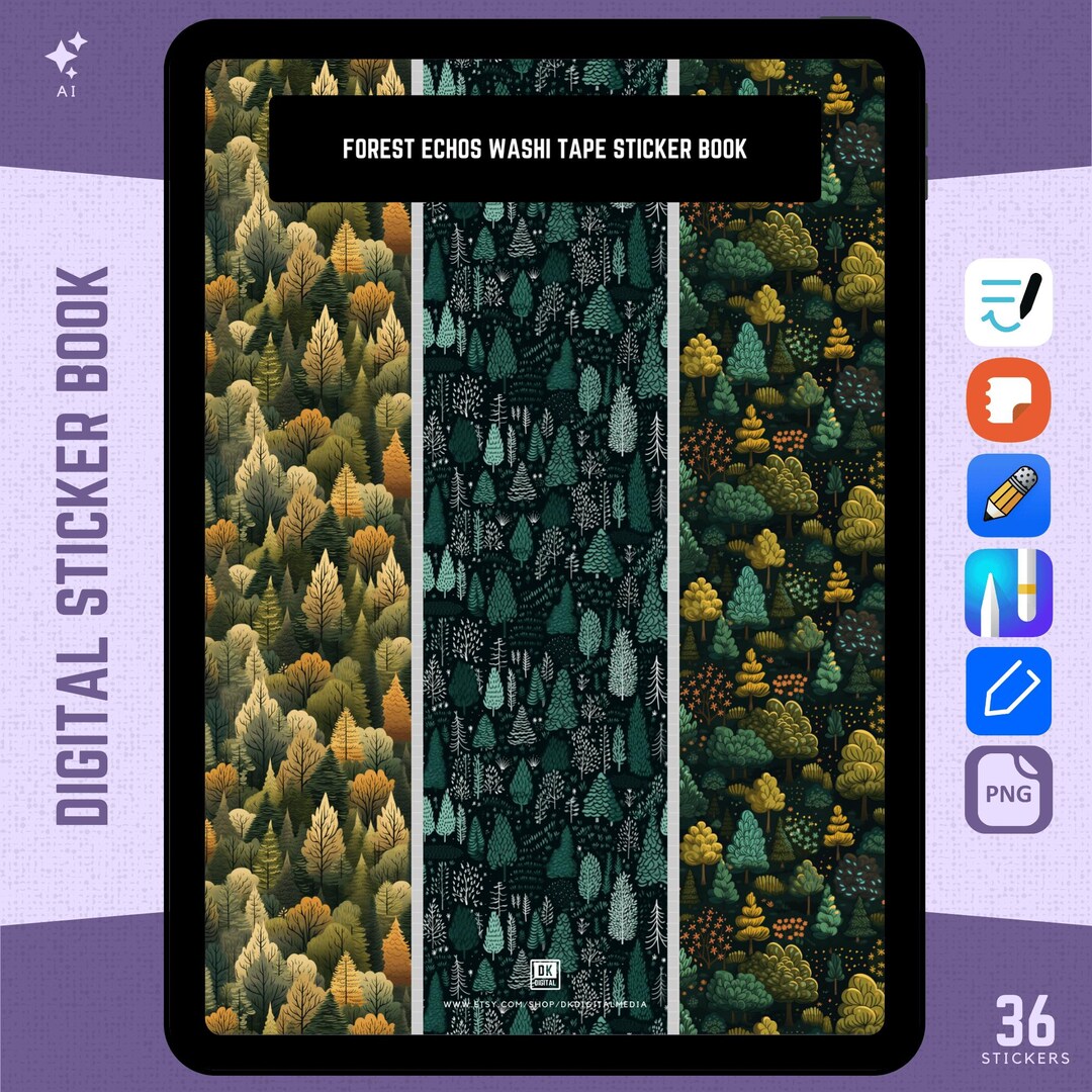 Forest Washi Tape Digital Planner Stickers for Goodnotes Samsung Notes ...