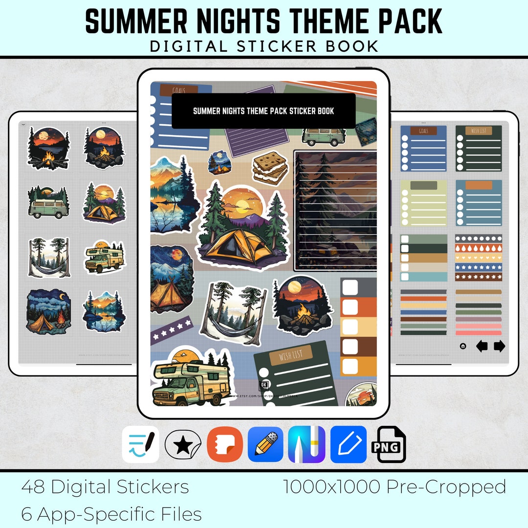 Summer Theme Digital Sticker Book Camping Goodnotes Stickers Outdoors ...