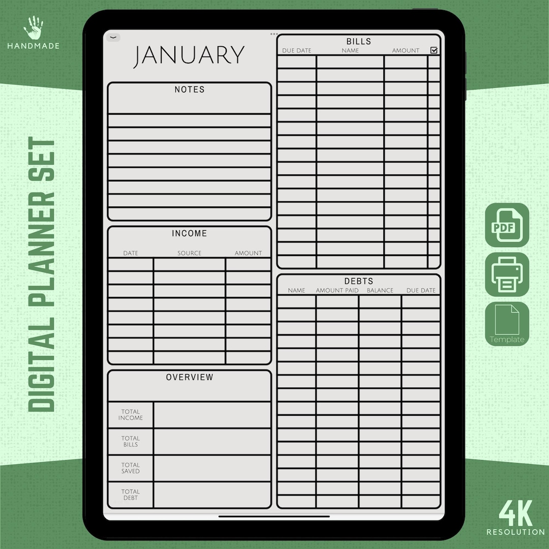 12 Month Digital Budget Planner, Printable Finance Planner, Money ...