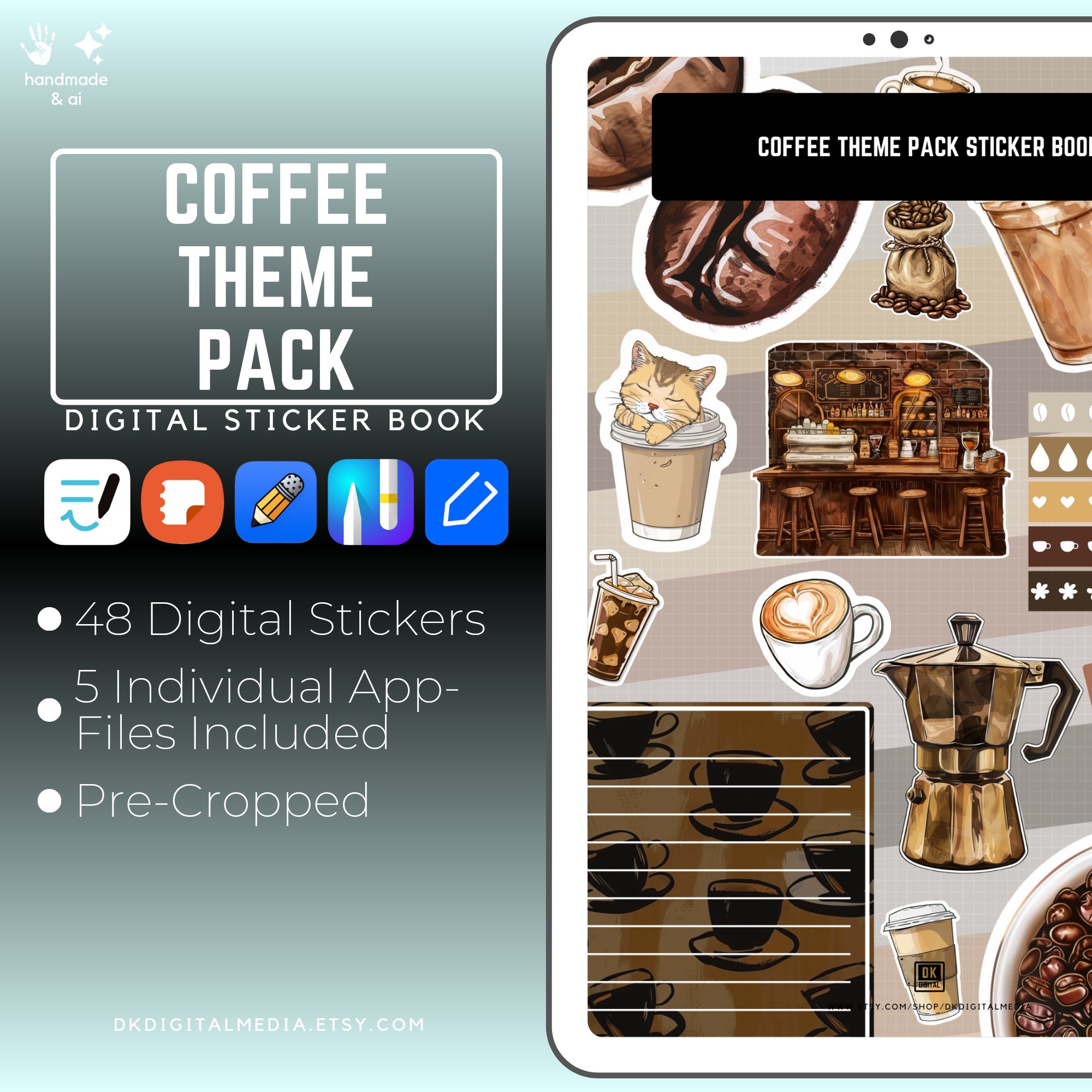 Coffee Theme Digital Sticker Set Planner Stickers for Goodnotes Samsung ...