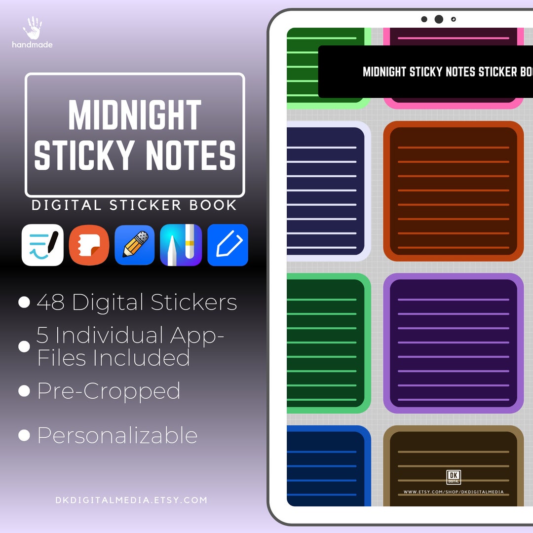 Dark Sticky Notes Digital Planner Stickers for Goodnotes Samsung Notes ...