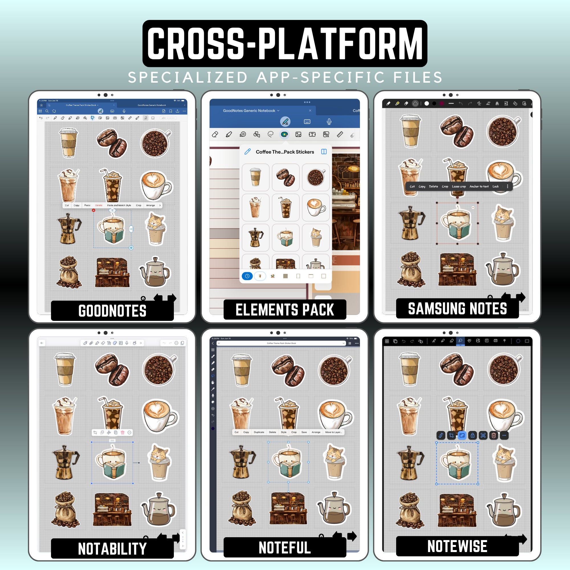 Coffee Theme Digital Sticker Set Planner Stickers for Goodnotes Samsung ...