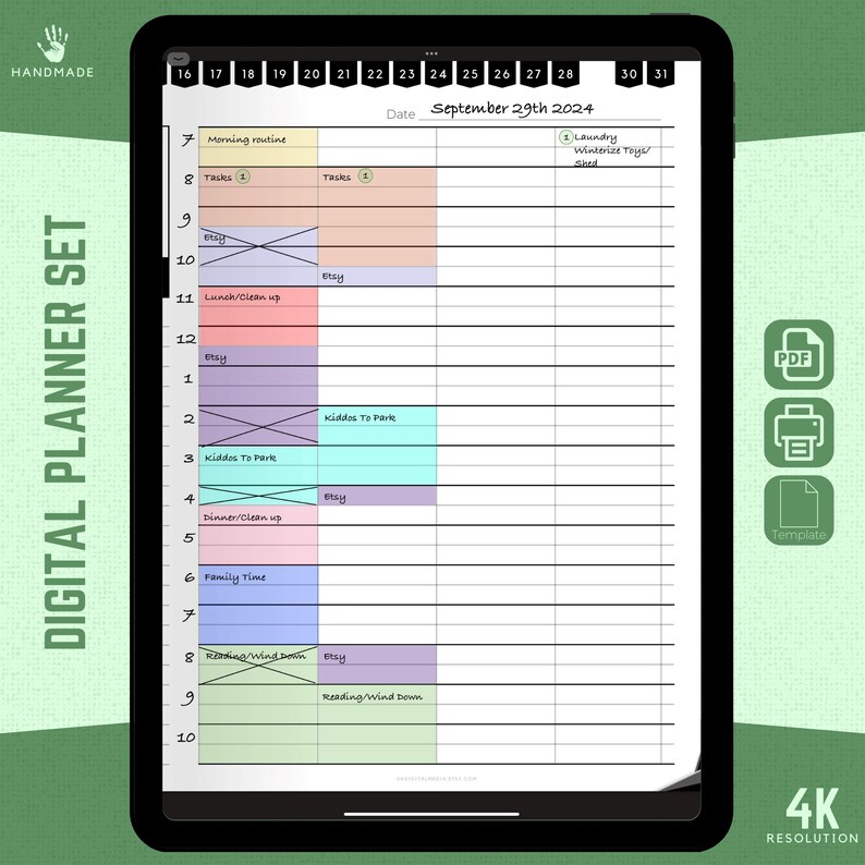 Horizontal Time Blocking Digital Planner, Daily Planner for Goodnotes ...