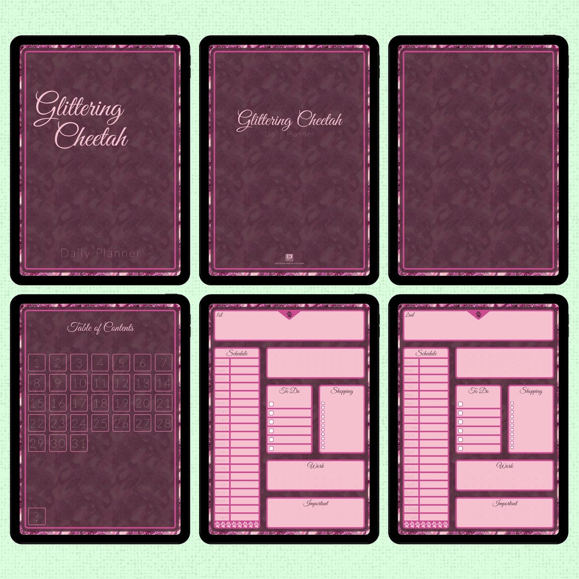 Cheetah Print Goodnotes Planner, Pink Undated Digital Planner, Big Cat ...