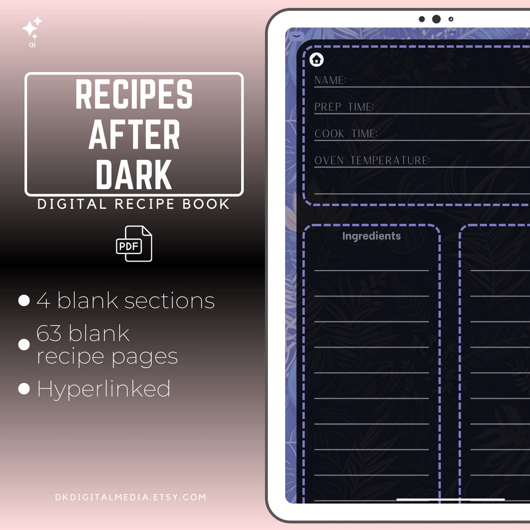 Custom Digital Recipe Book With Hyperlinked Blank Table of Contents ...