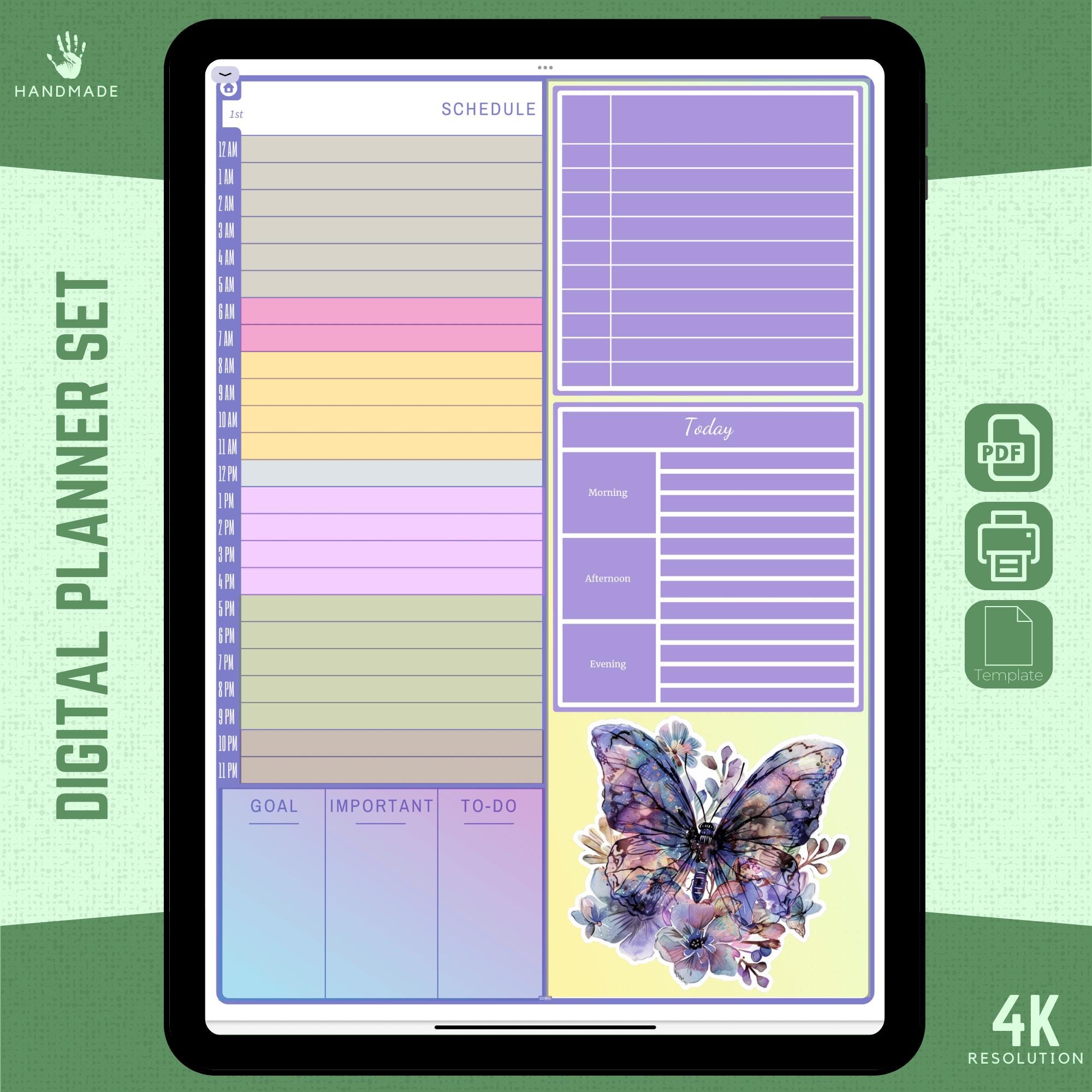 Time Blocking Digital Planner Set With Stickers | 24 Hour Scheduling ...