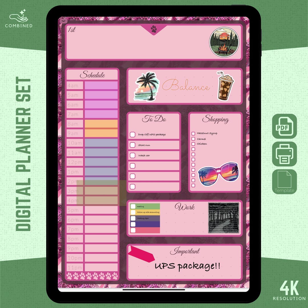 Cheetah Print Digital Planner, Pink, Undated (PDF, Samsung Notes ...