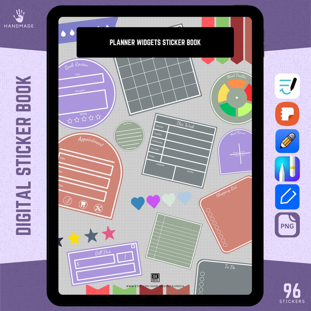 Digital Planner Widget Stickers, Goodnotes Elements (PNG, Goodnotes ...
