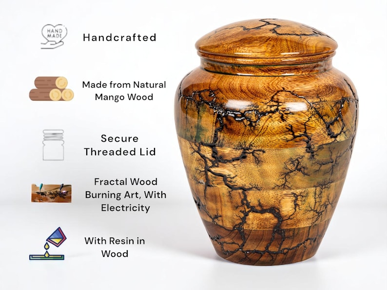 Fractal Burning Wooden Cremation Urn Box for Human Ashes: Large Urn Box ...