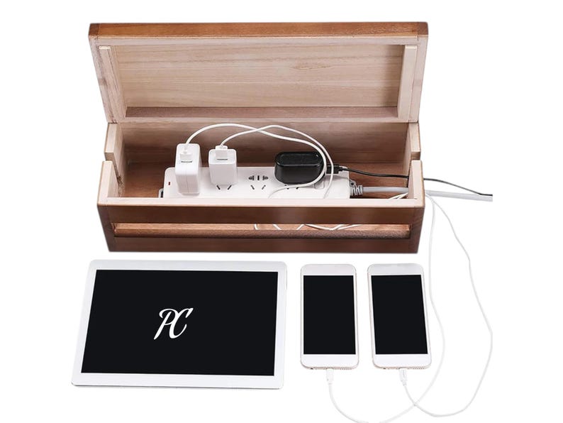 Wooden Cable Management Box: Cord Organizer Storage Box | Wooden Cable ...