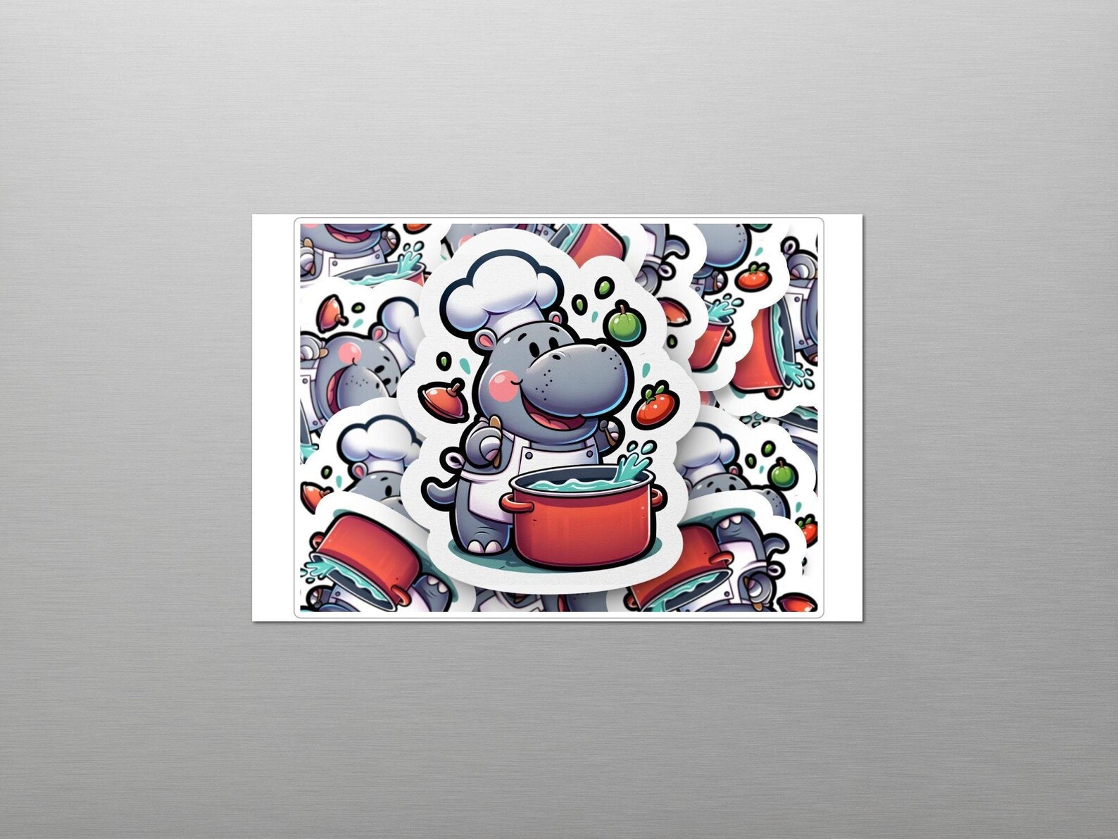 Cute Hippo Chef Cooking Sticker, Colorful Cartoon Hippo in Chef Hat ...