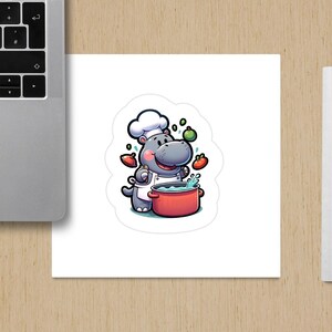Cute Hippo Chef Cooking Sticker, Colorful Cartoon Hippo in Chef Hat ...